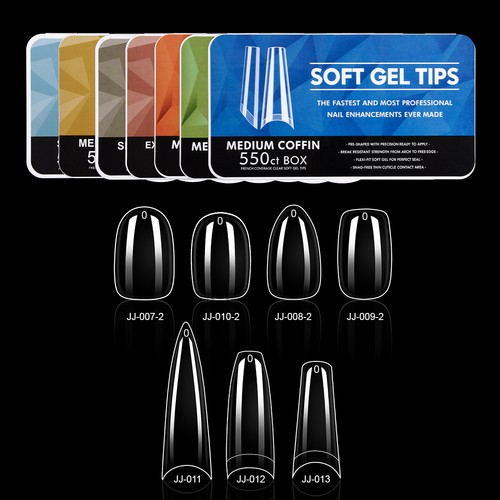 550 Clear Soft Gel Full Cover Clear False Tips Seamless Press On Nails ...