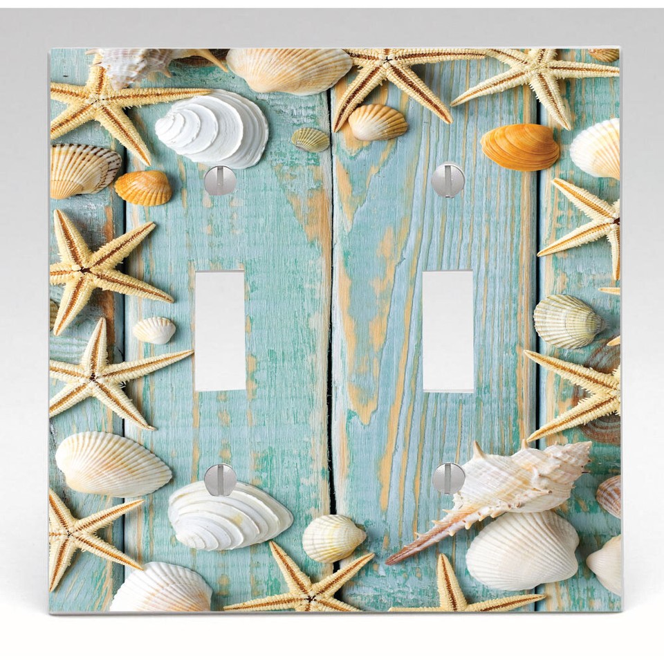 Seashell Beach Wood Plank Image Light Switch Cover, Night Light, Beach ...