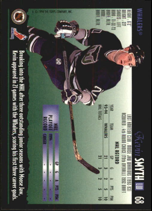 1994-95 Topps/OPC Premier Whalers Hockey Card #68 Kevin Smyth | eBay