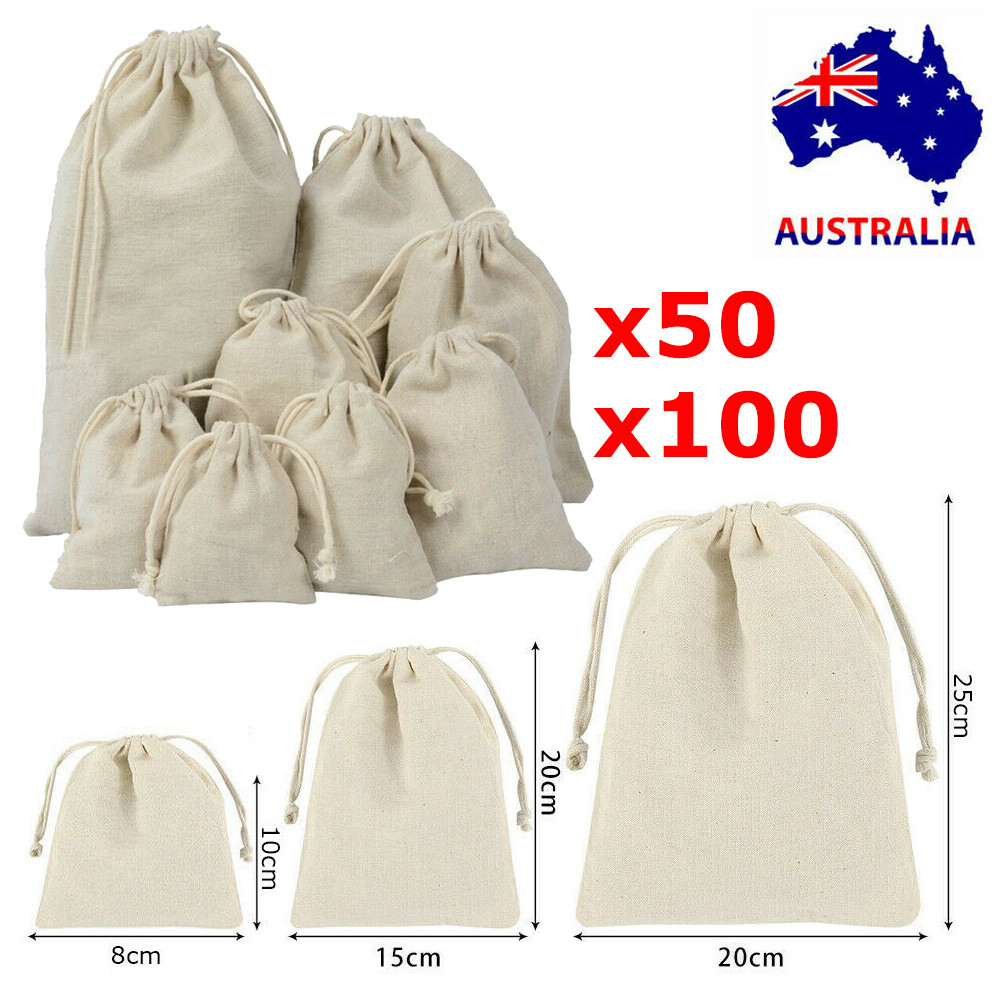 50/100X Drawstring Storage Bags Cotton Calico Bags Tote Snack Gift Bags ...