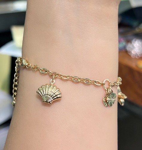 18k Pure Yellow Gold Sea Shells Charms Bracelet. 6.49 Gr. Adjustable ...