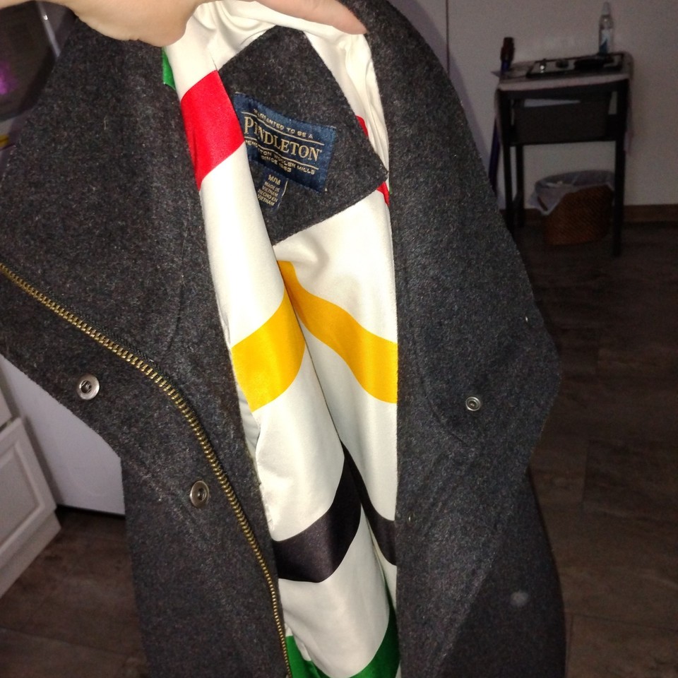 Pendleton Womens Medium Wool Coat Rainbow Hudson Bay Lined Charcoal ...