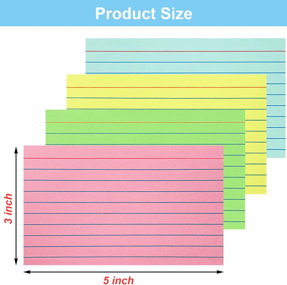 200Ct 3x5 Ruled Colored Index Cards Thick Flash Cards for School ...