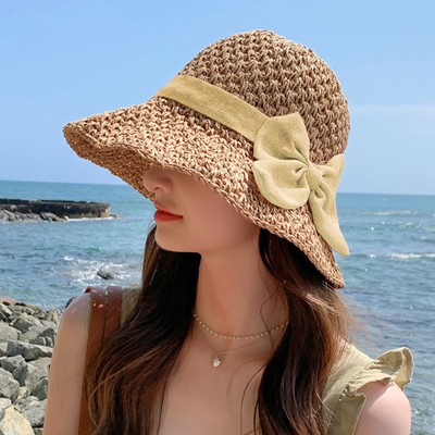 Women Hat Bow-knot Design Decorative Women Elegant Outdoor Bucket Hat ...