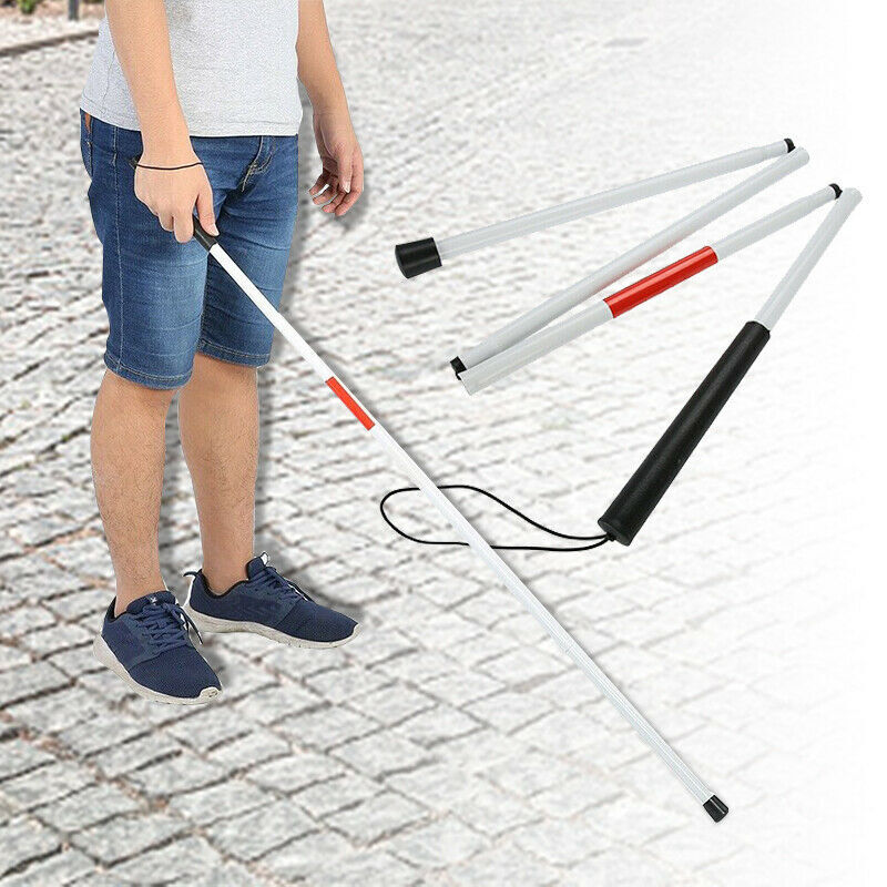 White Visually Impaired Walking Stick Aluminium Cane Blind Easy Folding ...