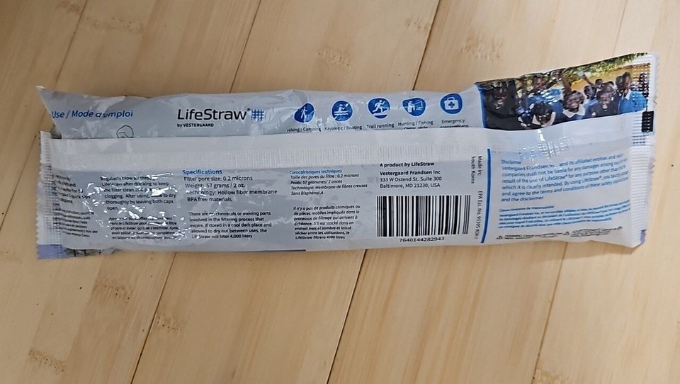 LifeStraw Personal Water Filter Hiking Camping Travel Emergency ...