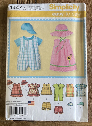 Simplicity 1447 Babies Romper Sewing Pattern Sz XXS-L Dress Top Panties ...