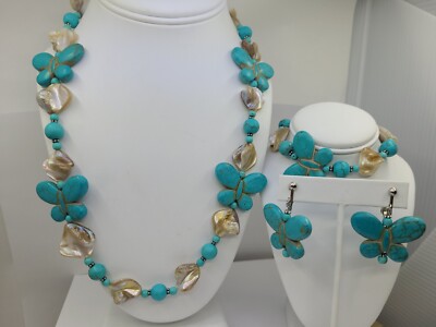DONNA DRESSLER Sterling Silver Blister Pearl MOP Turquoise Necklace Bracelet Set | eBay