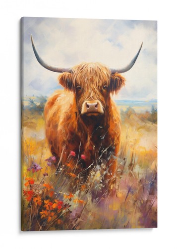 Highland Cow in Floral Meadow Canvas Art Print, Nature Wall Decor | eBay