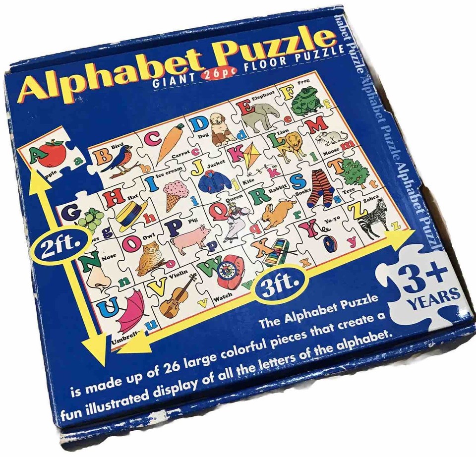 Alphabet Puzzle Giant 26 pc Floor Puzzle 2ft By 3ft Vintage Colorful ...