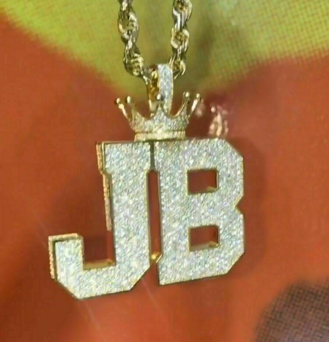 2.10 Ct Diamond Mens Fashion Custom JB Crown Charm Pendant 14k Yellow ...