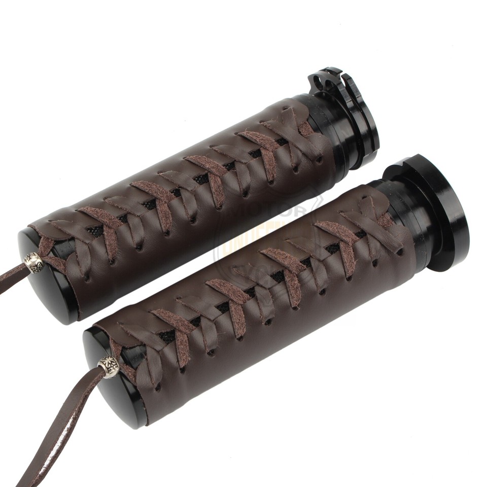 Universal Leather Grips Motorcycle Handle Grip Throttle Covers Retro ...