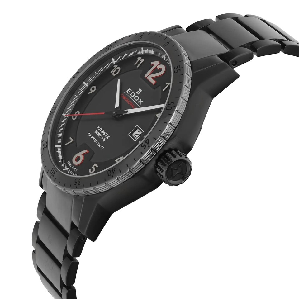 Edox Chronorally 1 Steel 45mm Black Dial Automatic Mens Watch 80094 ...