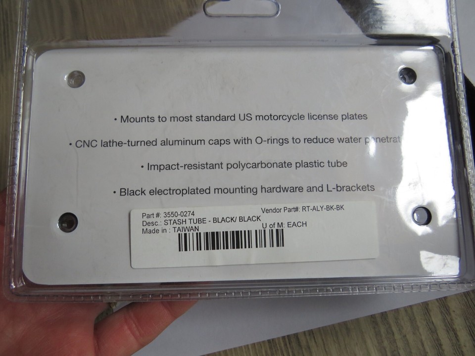 Biltwell Black Stash Tube - Harley License Plate Registration Paper ...