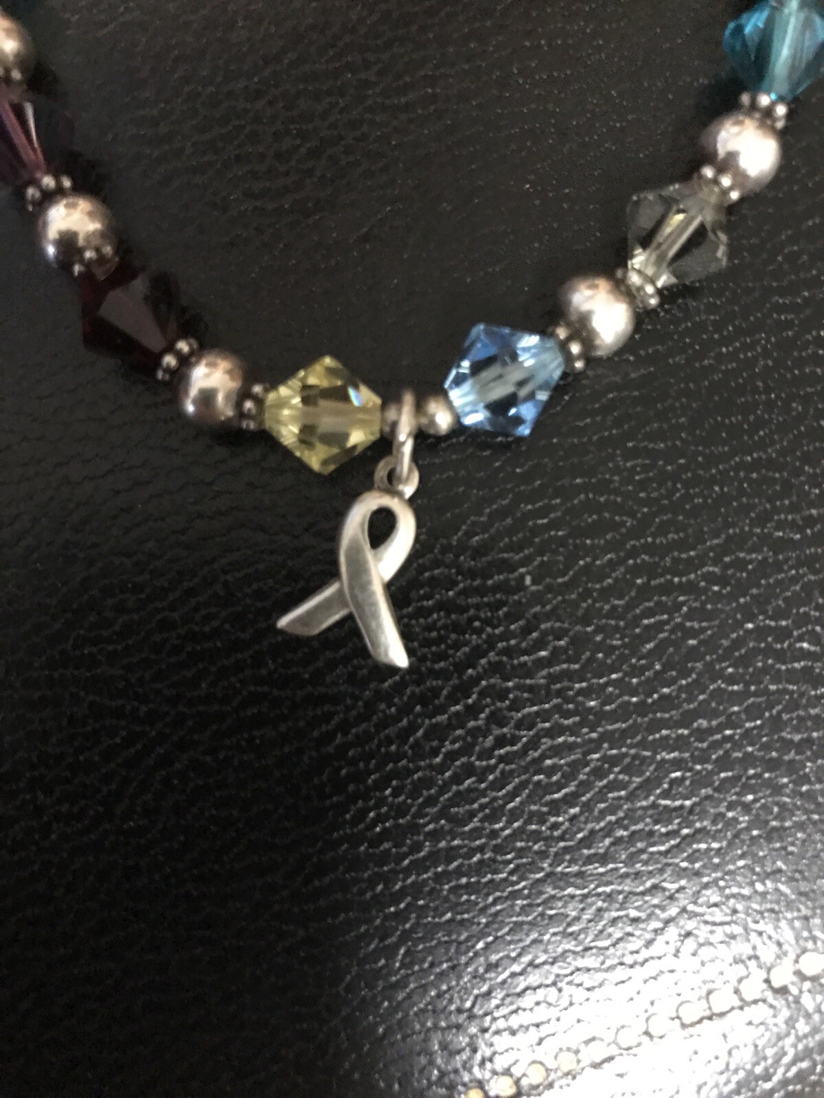 SIGNED STC Sterling Silver Crystal Breast Cancer Brac… - Gem