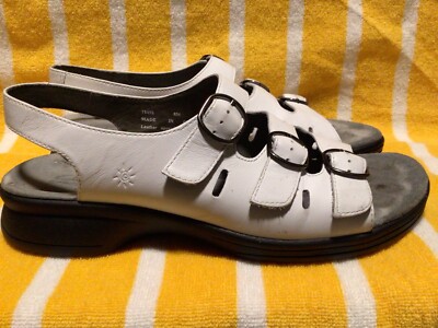 Womens CLARKS Springers Sandals 8M White Leather Upper Comfort Slip On ...