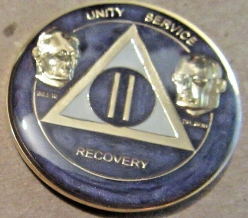 Alcoholics Anonymous Purple White 2 Year AA Medallion Sober Bill Bob ...