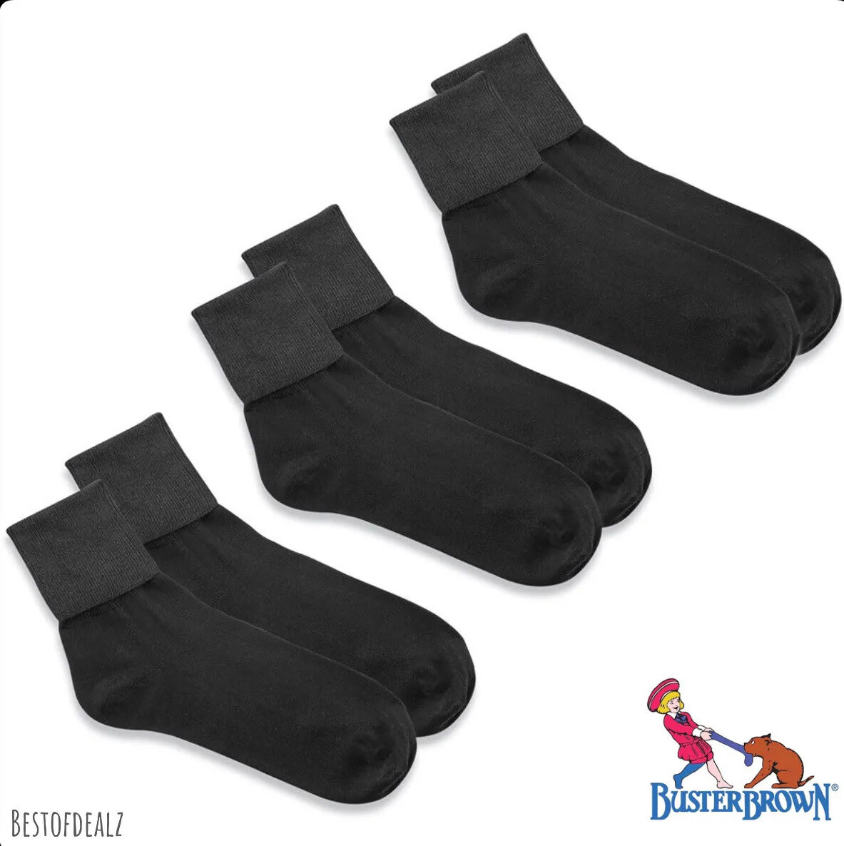 3-Pair Buster Brown Women’s 100% Cotton Fold over Bobby Ankle Socks | eBay