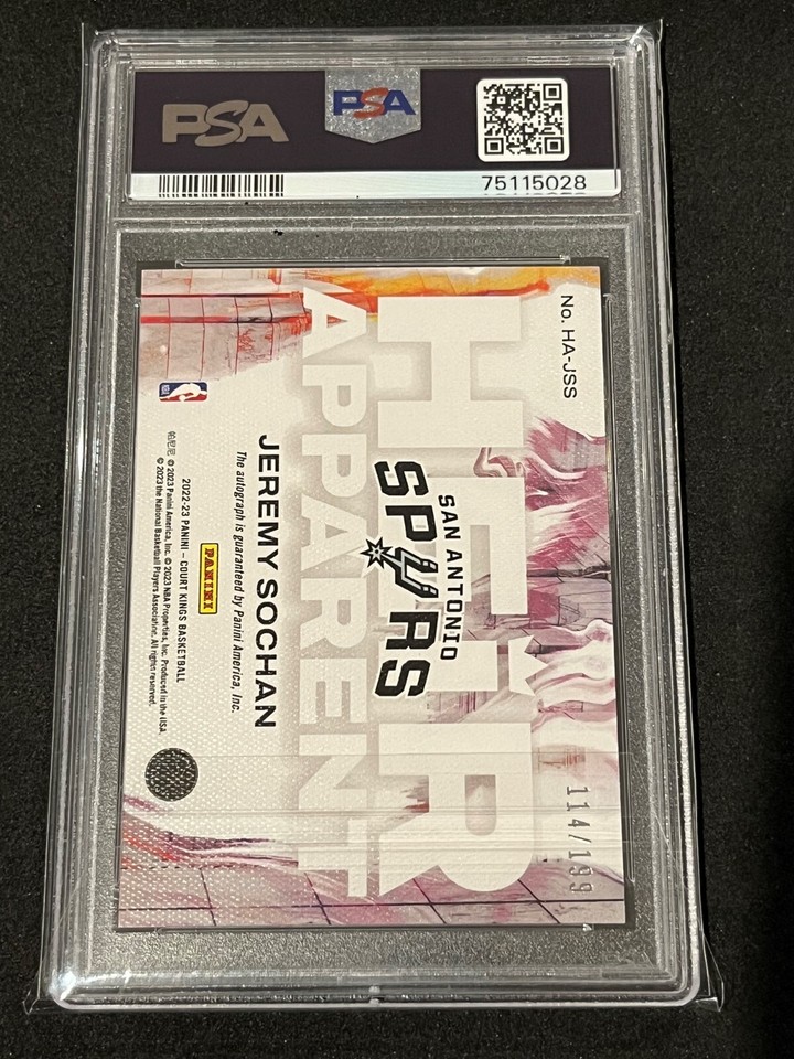 2022-23 Court Kings Jeremy Sochan Heir Apparent Rookie Autograph 114/ ...