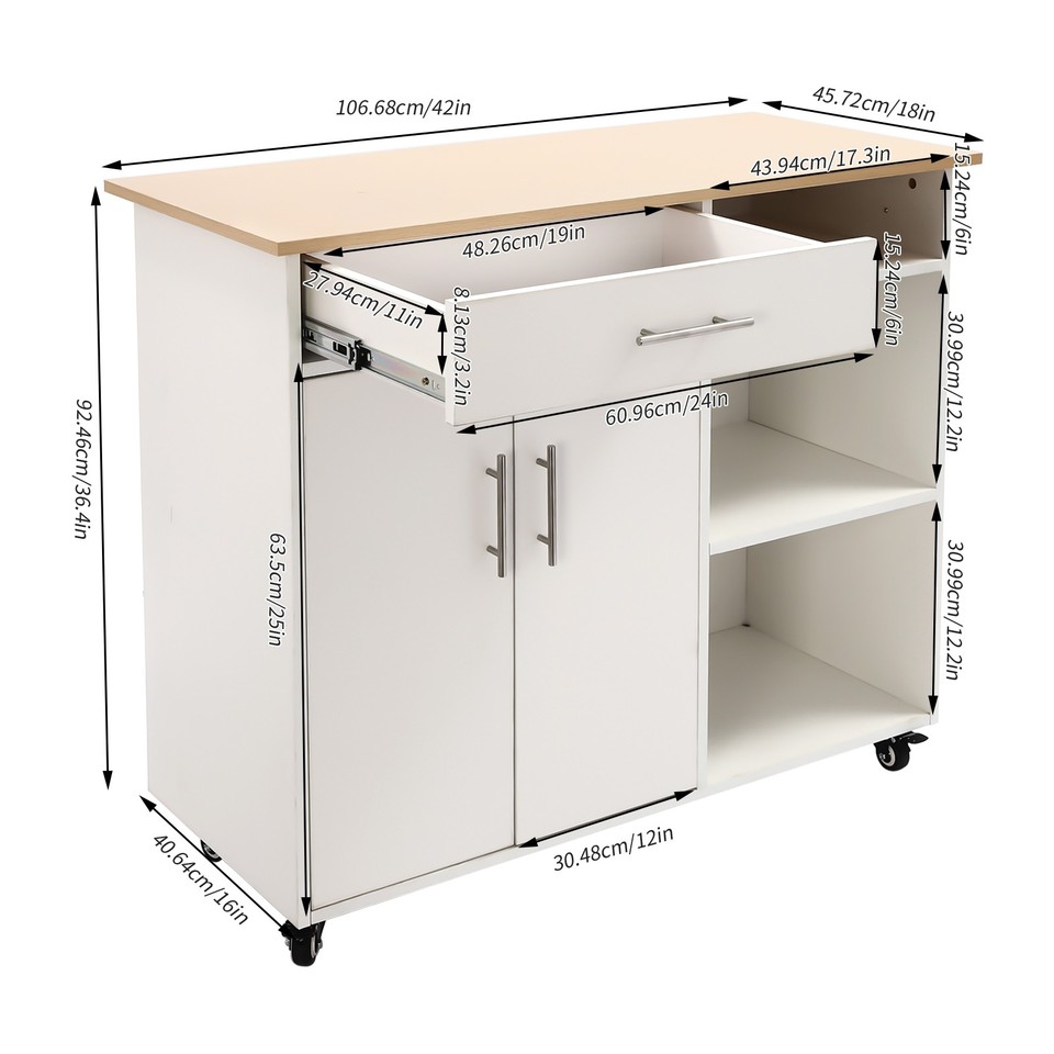 Silent Kitchen Island Cart Rolling Trolley Cart With Drawer Cart Side ...