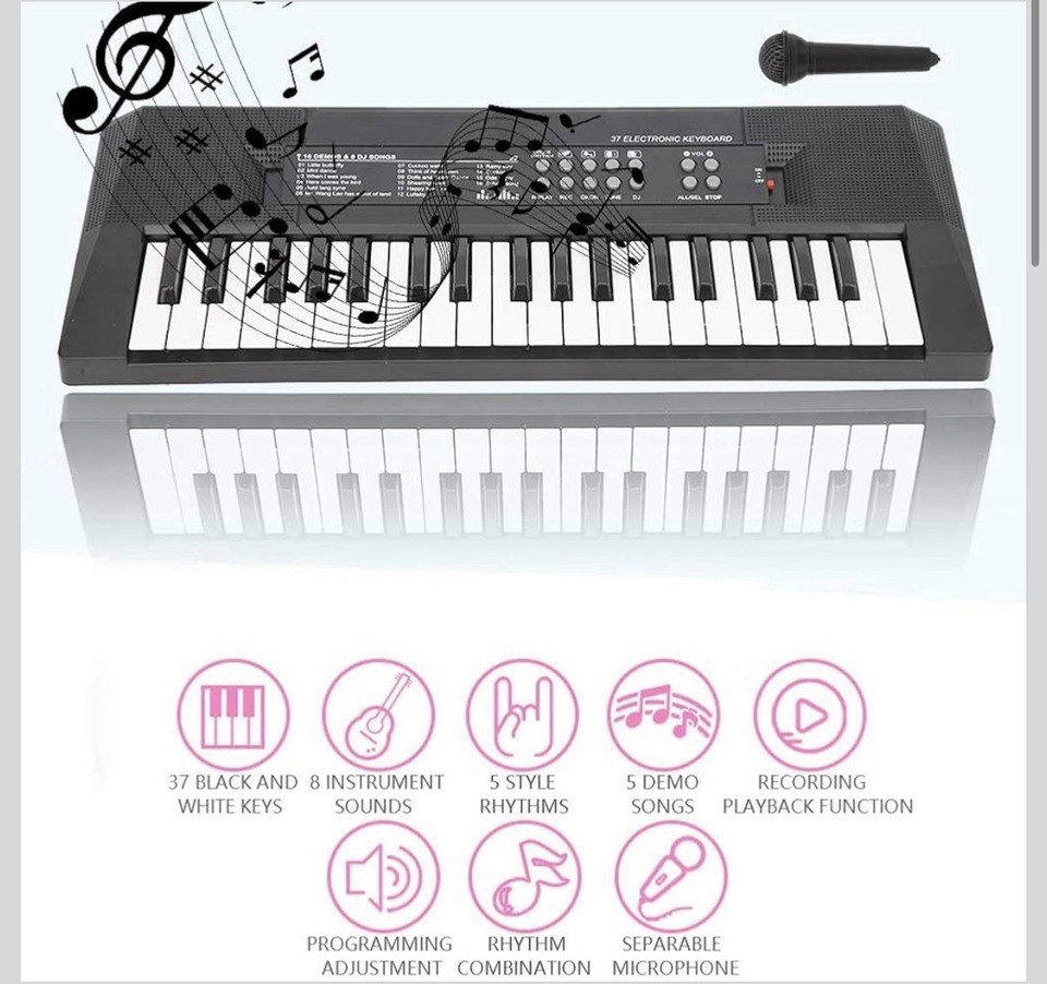 37 Key Electronic Keyboard Piano Black Portable Plastic Digital ...
