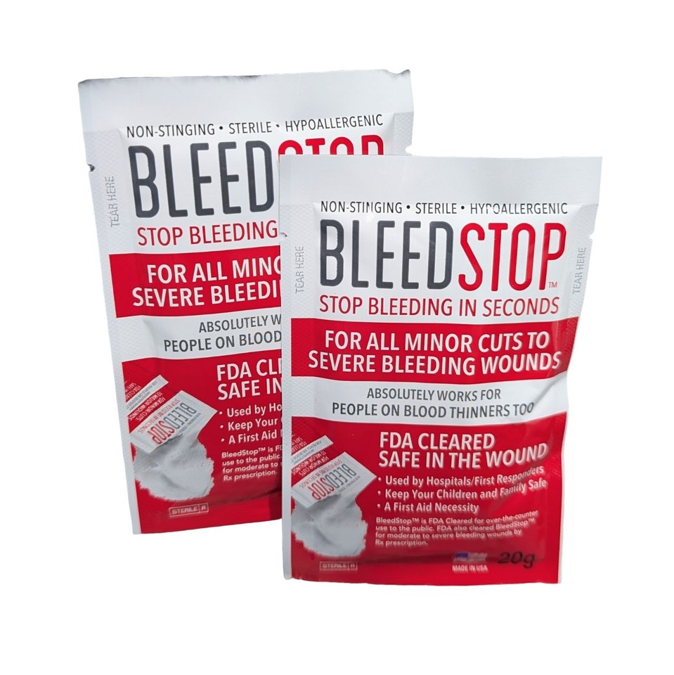 Bleedstop Stop Bleeding in Seconds Emergency First Aid (2) 20g Powder ...