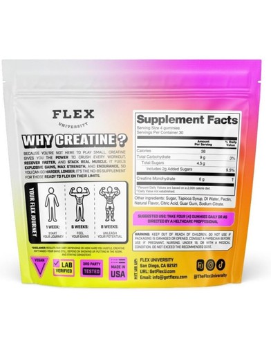 Flex University Creatine Monohydrate Gummies - 6g - Watermelon - 120 ...