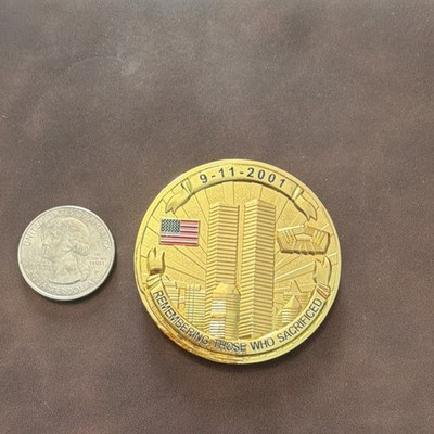 9-11 Commemorative Coin 2001 Twin Towers Statue of Liberty FDNY Gold ...