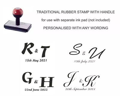 PERSONALISED WEDDING STAMP BESPOKE INITIALS DATE 55x35mm SAVE THE DATE ...