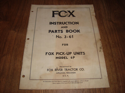 Fox Pick-Up Units Model 6P No. 3-61 Instruction And Parts Book | eBay
