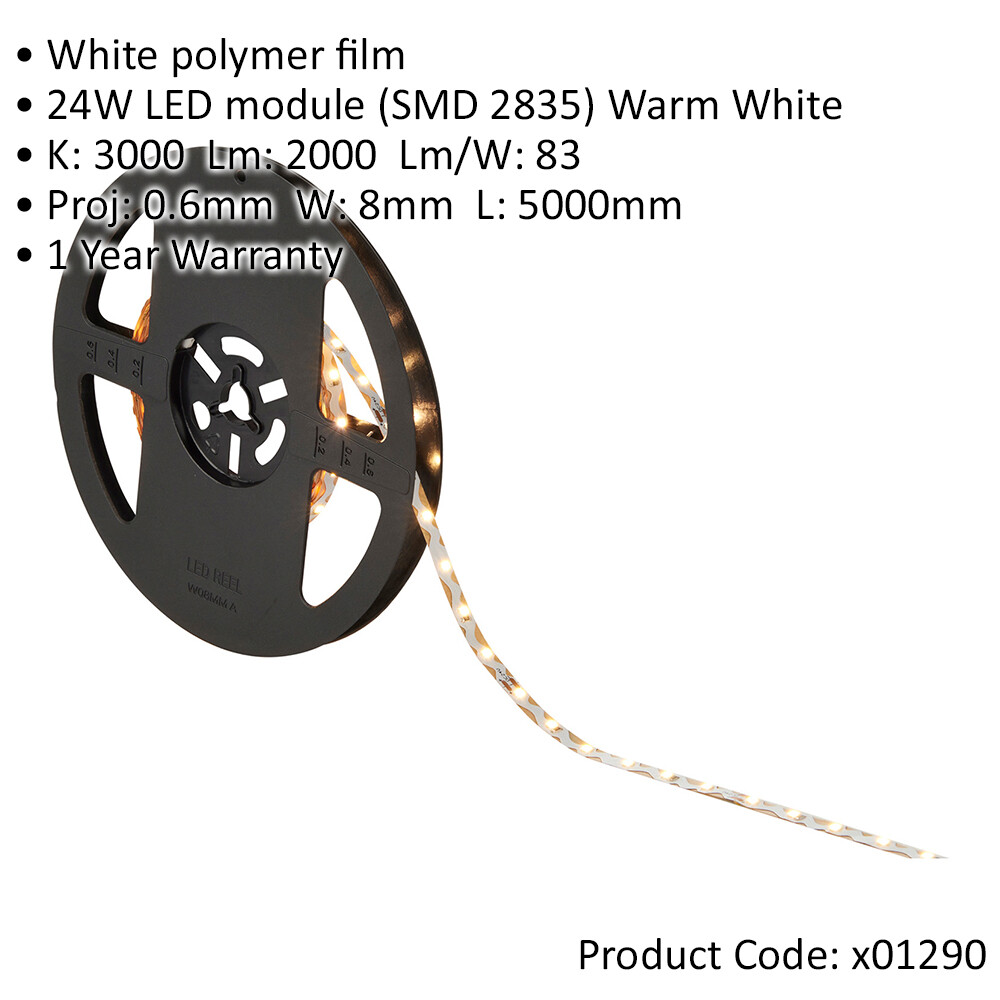 Bendable & Flexible LED Display Tape Light - 5m Reel - 24W Warm White ...