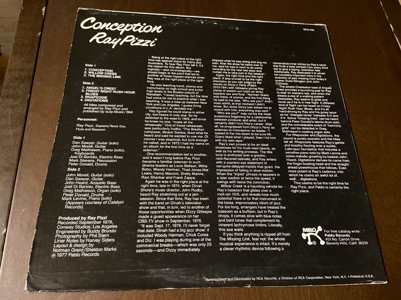 Ray Pizzi~Conception~EX~Concord Jazz INNER~Post Bop Jazz Rock Fusion ...