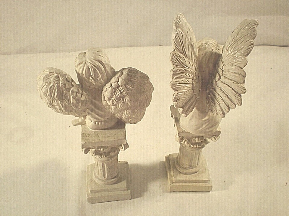Set Of Two Angels With Wings Sitting On Columns 8" 9" | eBay