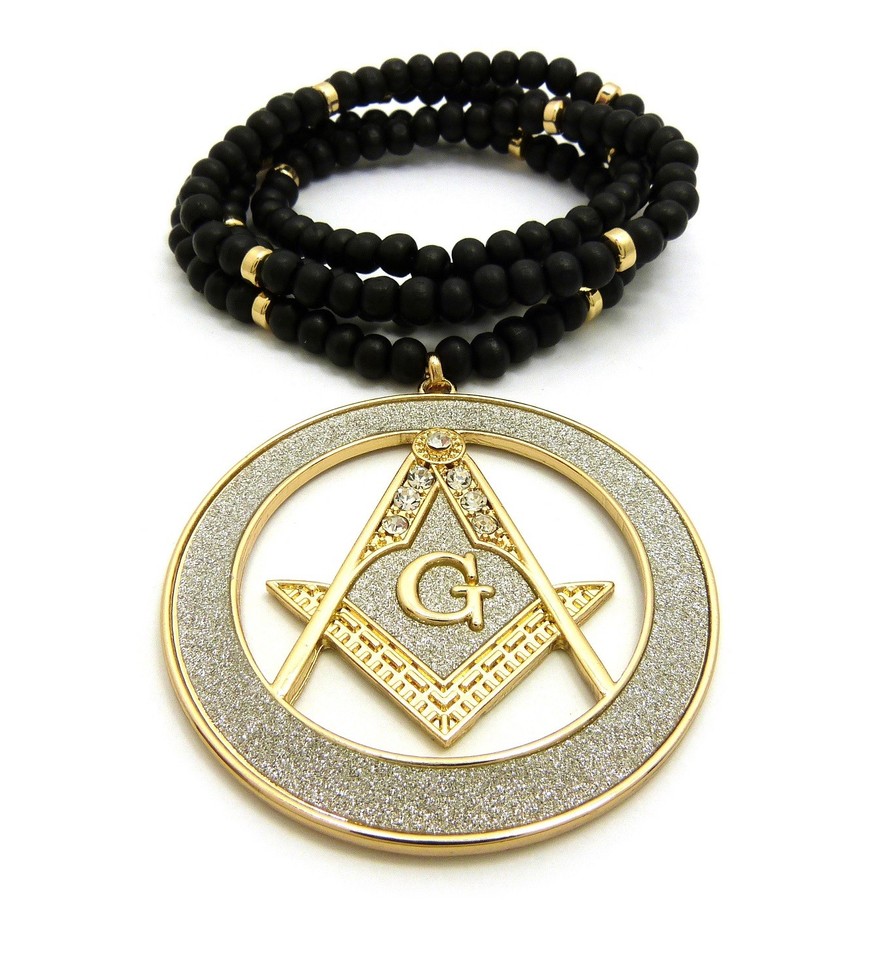 NEW FREEMASON MASONIC 2 TONE ROUND PENDANT 6mm/30" WOODEN BEAD CHAIN ...