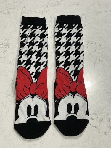 Disney Minnie Mouse Bow Black White Red Houndstooth Womens Socks 6-10 ...