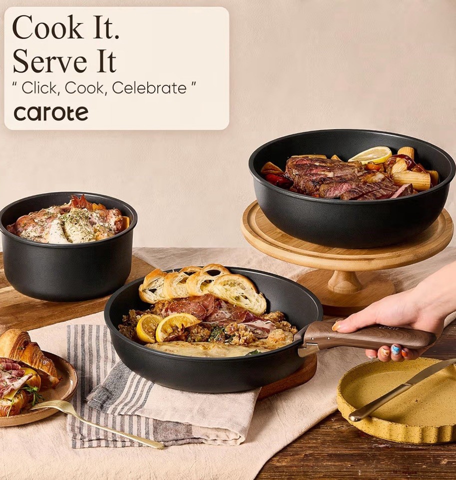 19pcs Nonstick Cookware Set With Detachable Handle And Dishwasher Safe ...