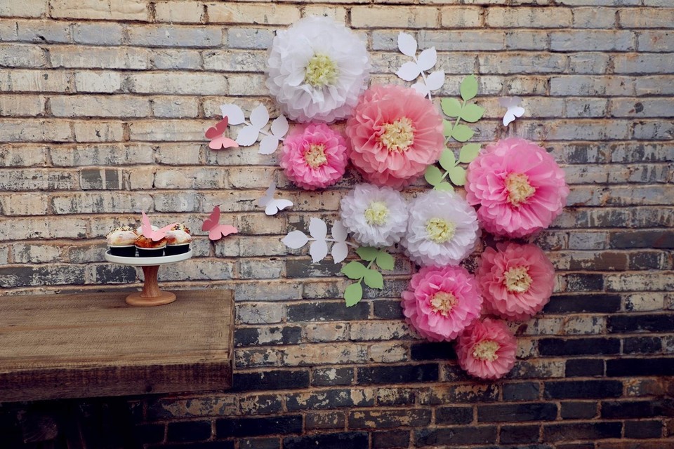 Tissue Paper Chrysanth Flowers with Butterfly and Olive Leaves for ...