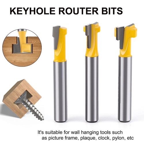 3 Pcs 1/4" Shank Keyhole T-Slot Router Bits Set Dia. 5/16 & 3/8 & 1/2 ...