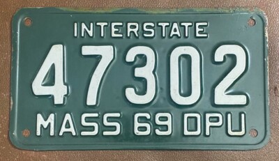 Massachusetts 1969 INTERSTATE DEPARTMENT PUBLIC UTILITIES License Plate ...