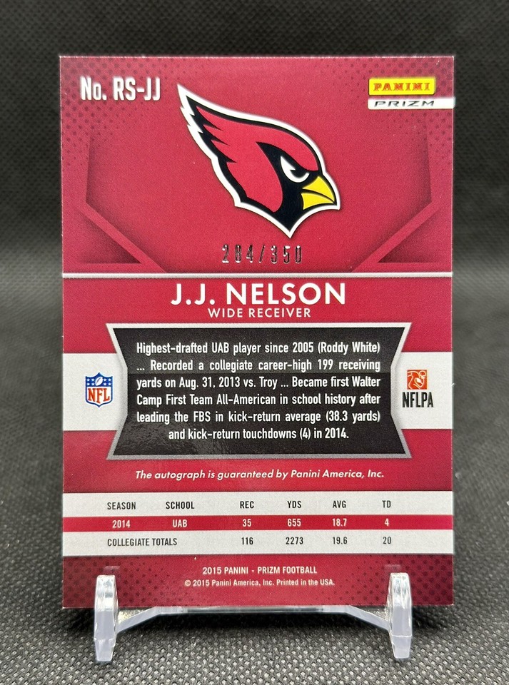 2015 Prizm Football #/350 RC J.J. Nelson Rookie Auto Card #RS-JJ Silver ...