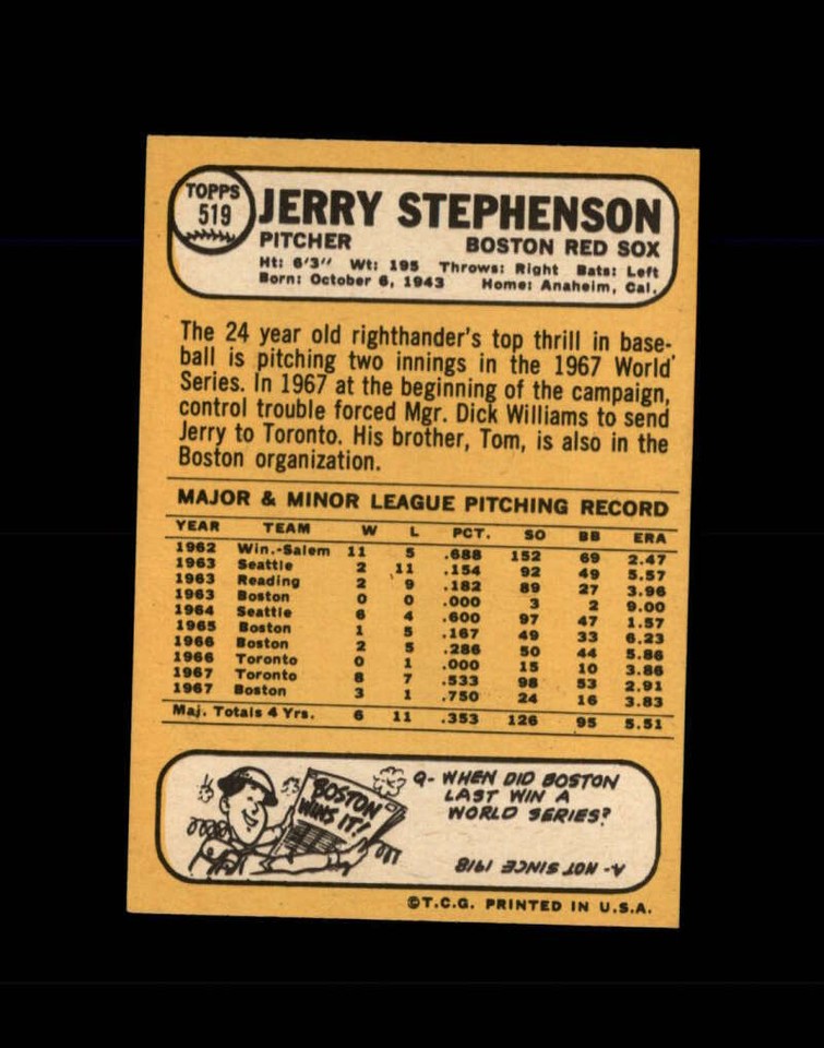 1968 Topps Baseball #519 Jerry Stephenson STARX 6 EX/MT CS87779 | eBay