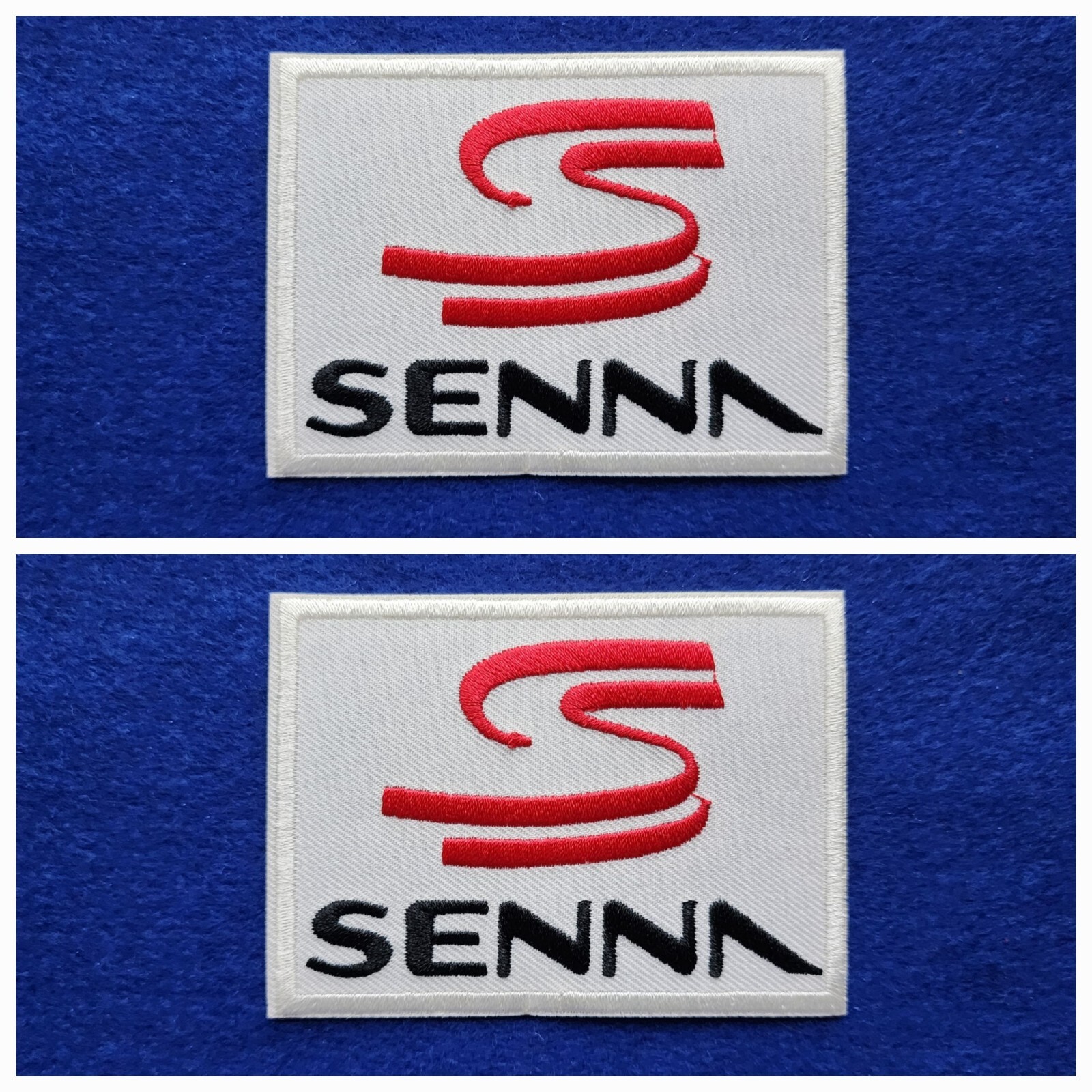 A Pair Of Motor Car Racing Patches Sew / Iron On Badges:- Senna (CREAM ...