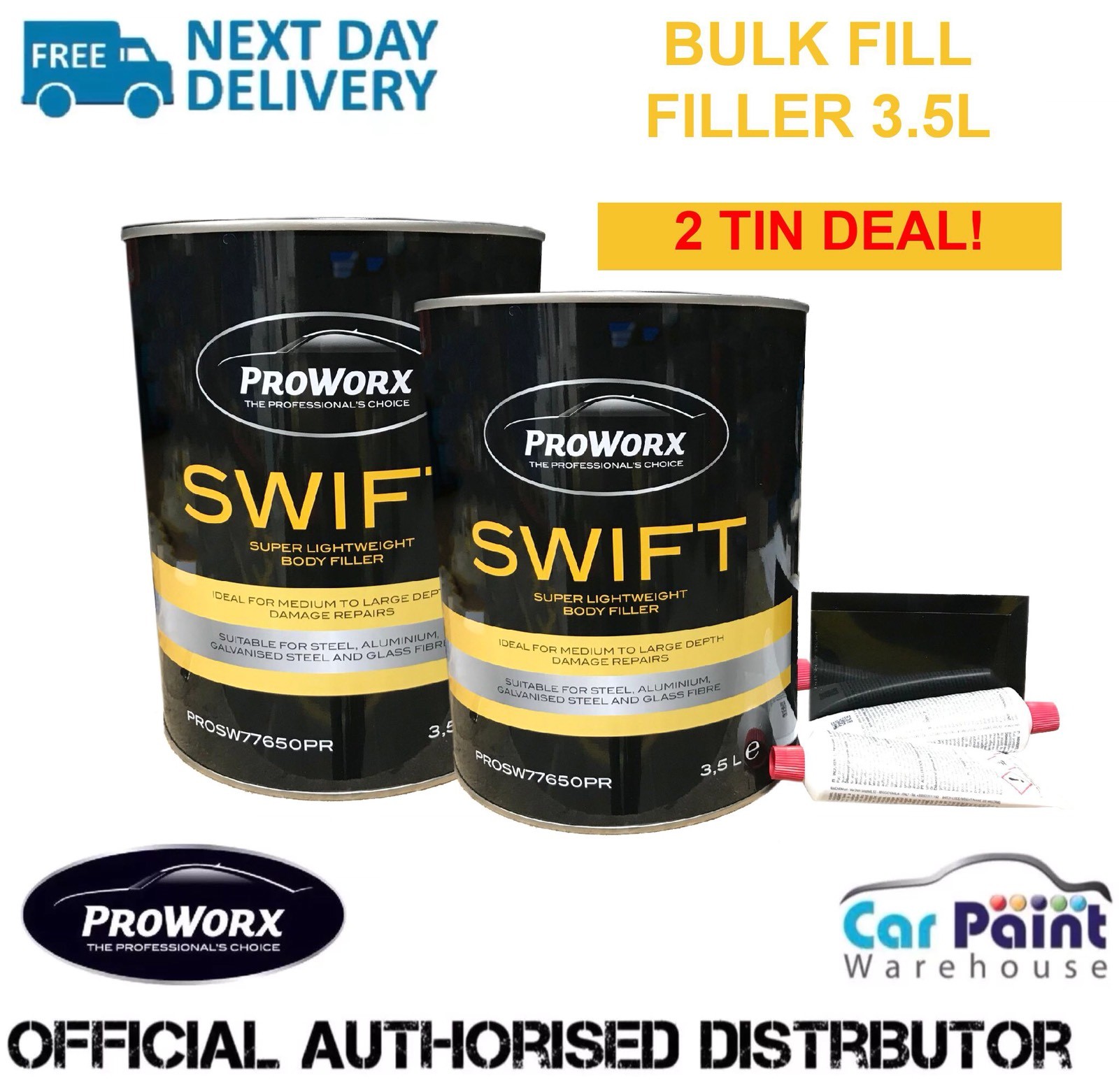 2 x ProWorx SWIFT Polyester Body Filler 3.5L Pro Worx Car Bodyfiller ...