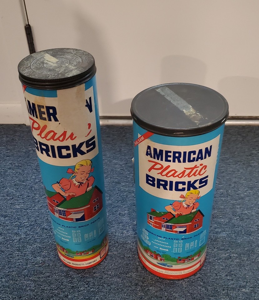 Vintage Halsam ELGO AMERICAN PLASTIC BRICKS 1950's? Two Canisters | eBay
