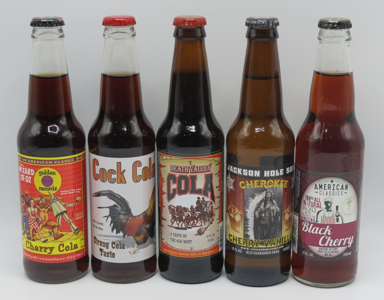 5 different American pop soda glass bottles Cock Cola, Death Valley ...