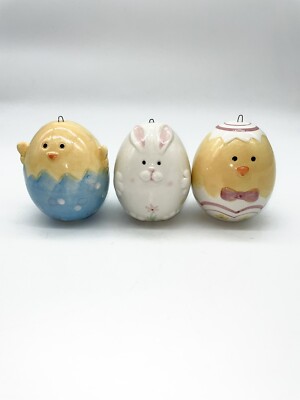 Beautiful Ceramic Egg Easter Decor Lot Of 3 Bunny Chick Rabbit ...