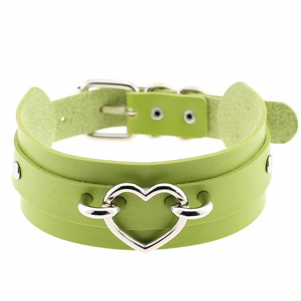 Women's Heart-Shaped Collar Leather Belt Necklace Punk Jewelry Necklace ...