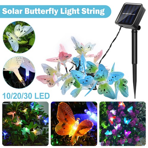 Solar LED Butterfly String Fairy Lights Outdoor Garden Party Christmas ...