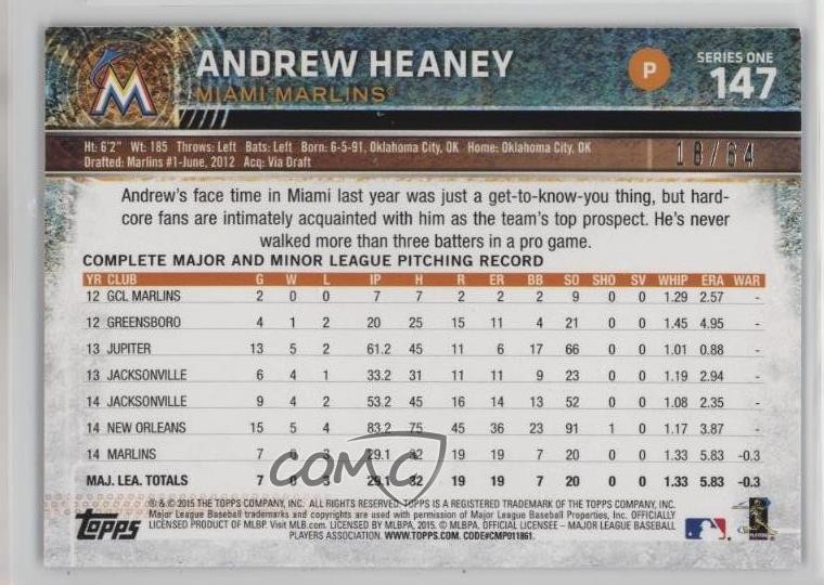 2015 Topps Black 18/64 Andrew Heaney #147 1dm4 | eBay
