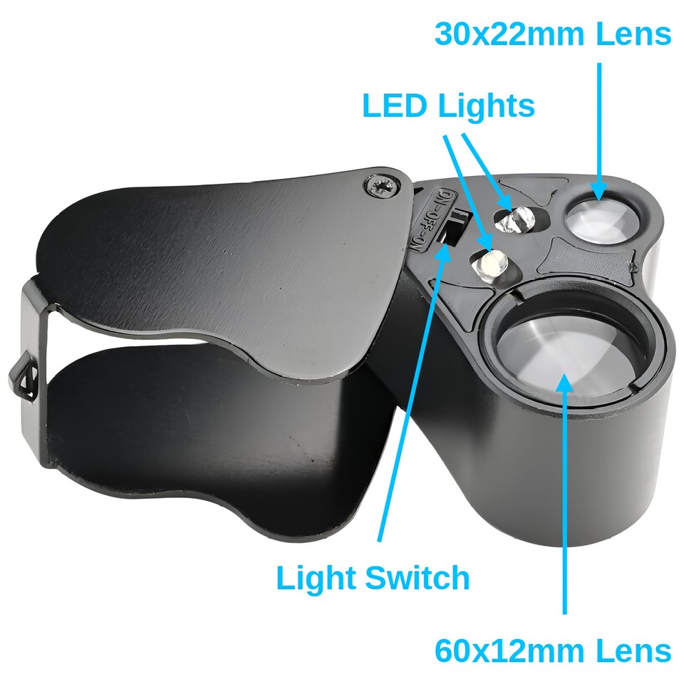 30X 60X Magnifying Magnifier Jewelers Diamonds Eye Jewelry Loupe Loop ...